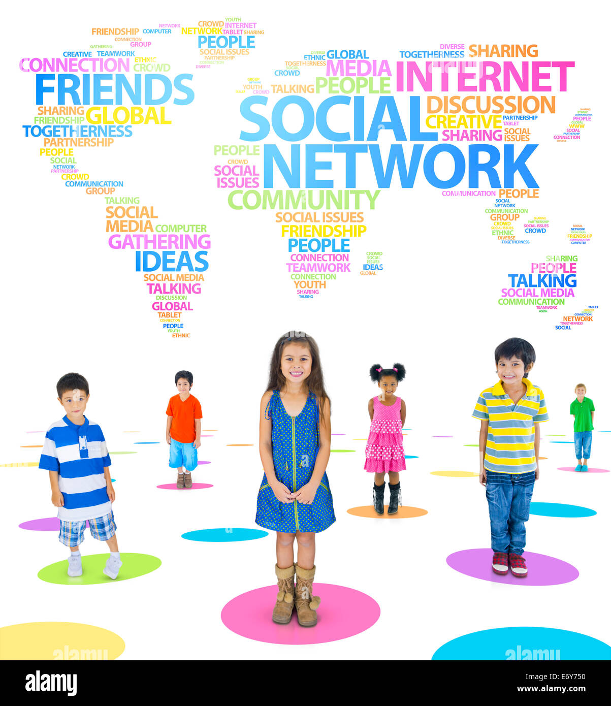 Children and Social Networking Themed Words Forming the World Above ...