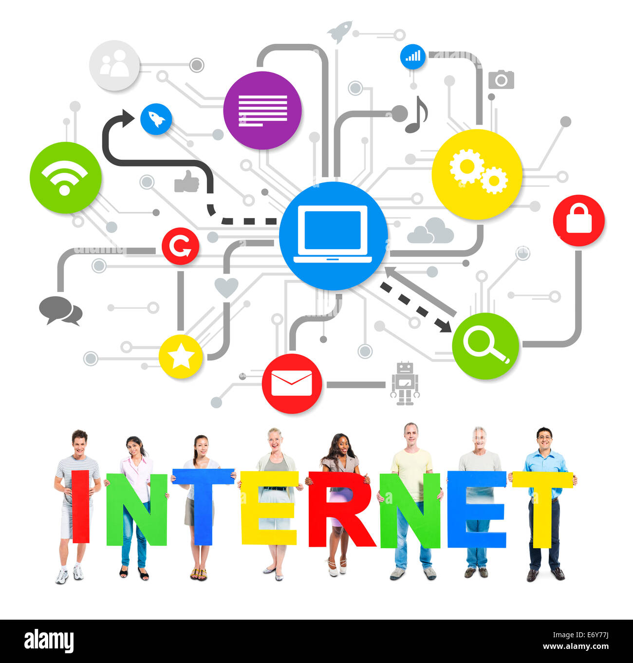 Group Of Multi-Ethnic People Holding Letters Internet And Related ...