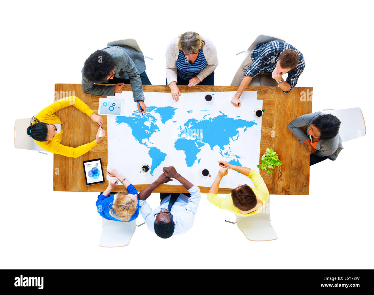 Group of Business People Meeting with World Map Stock Photo - Alamy