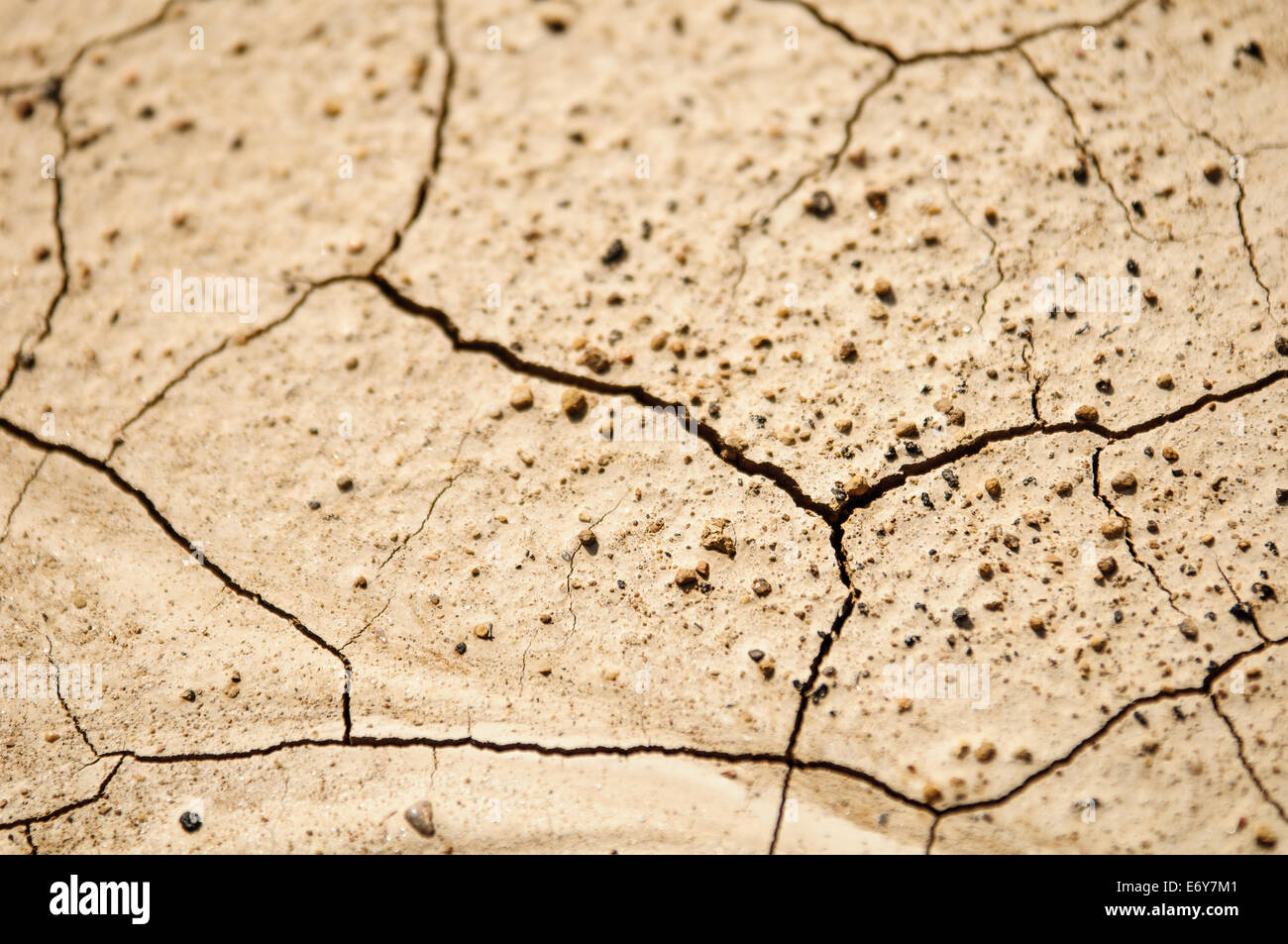 Abstract textured background of cracked soil composed of sand and rock ...