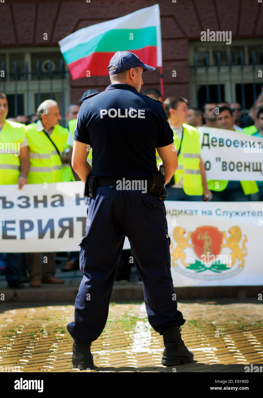 Sofia, Bulgaria. 1st Sept, 2014. Police stands on guard during the ...