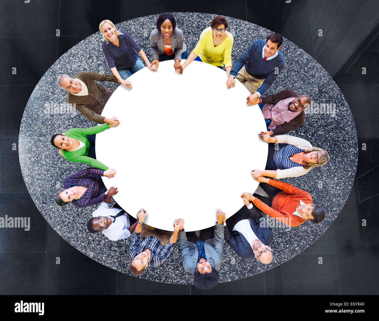 Aerial View of Multiethnic People Around the Table Stock Photo - Alamy