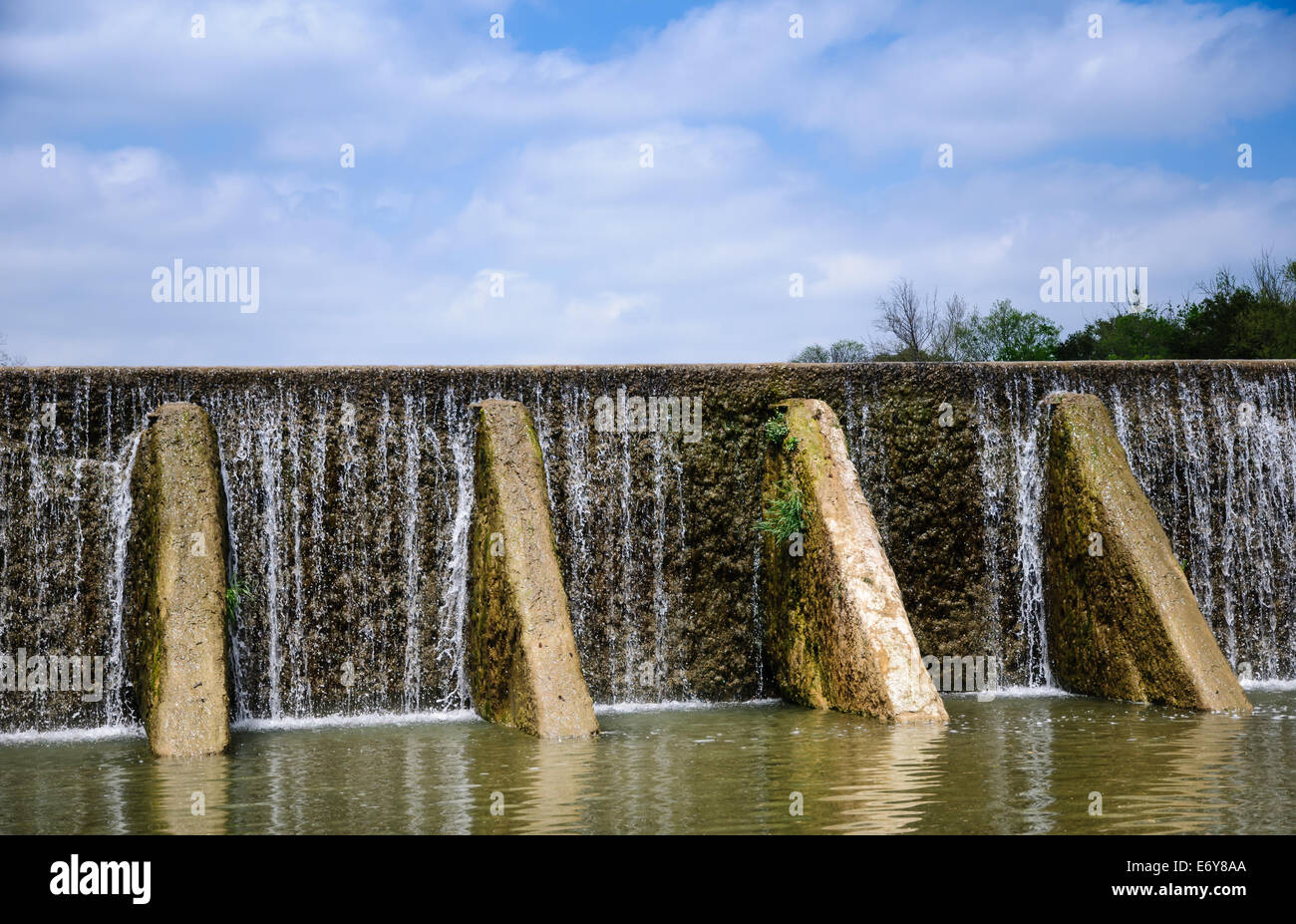 Water flowing over a stone dam in Central Texas Stock Photo - Alamy