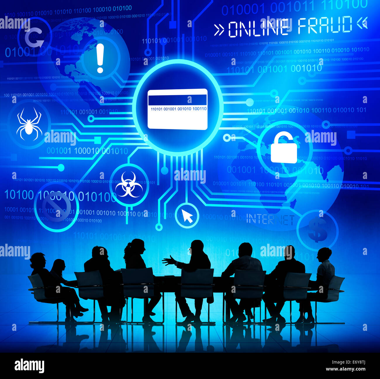 Silhouettes of Business People Having a Meeting and Online Fraud ...