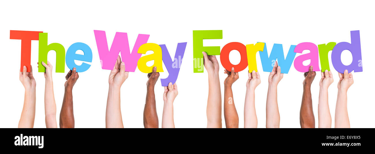 Multiethnic Arms Raised Holding The Way Forward Stock Photo - Alamy