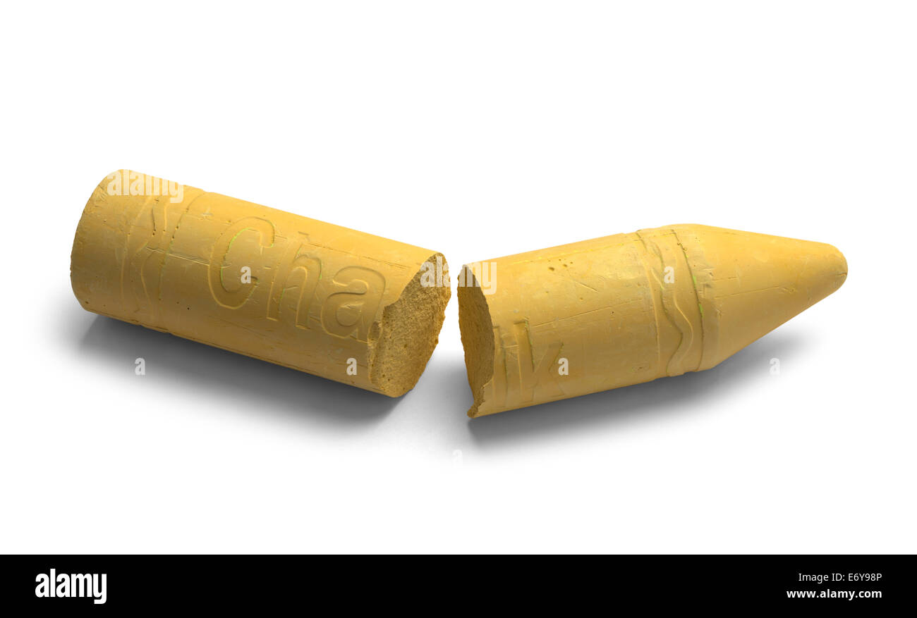 Large Yellow Chalk Broken in Half Isolated on White Background Stock ...