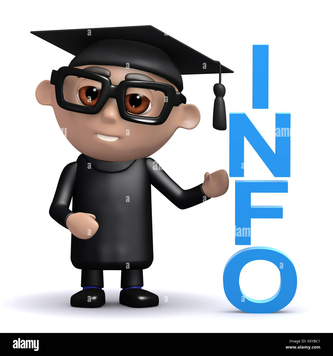 3d render of a graduate next to the word "Info Stock Photo - Alamy