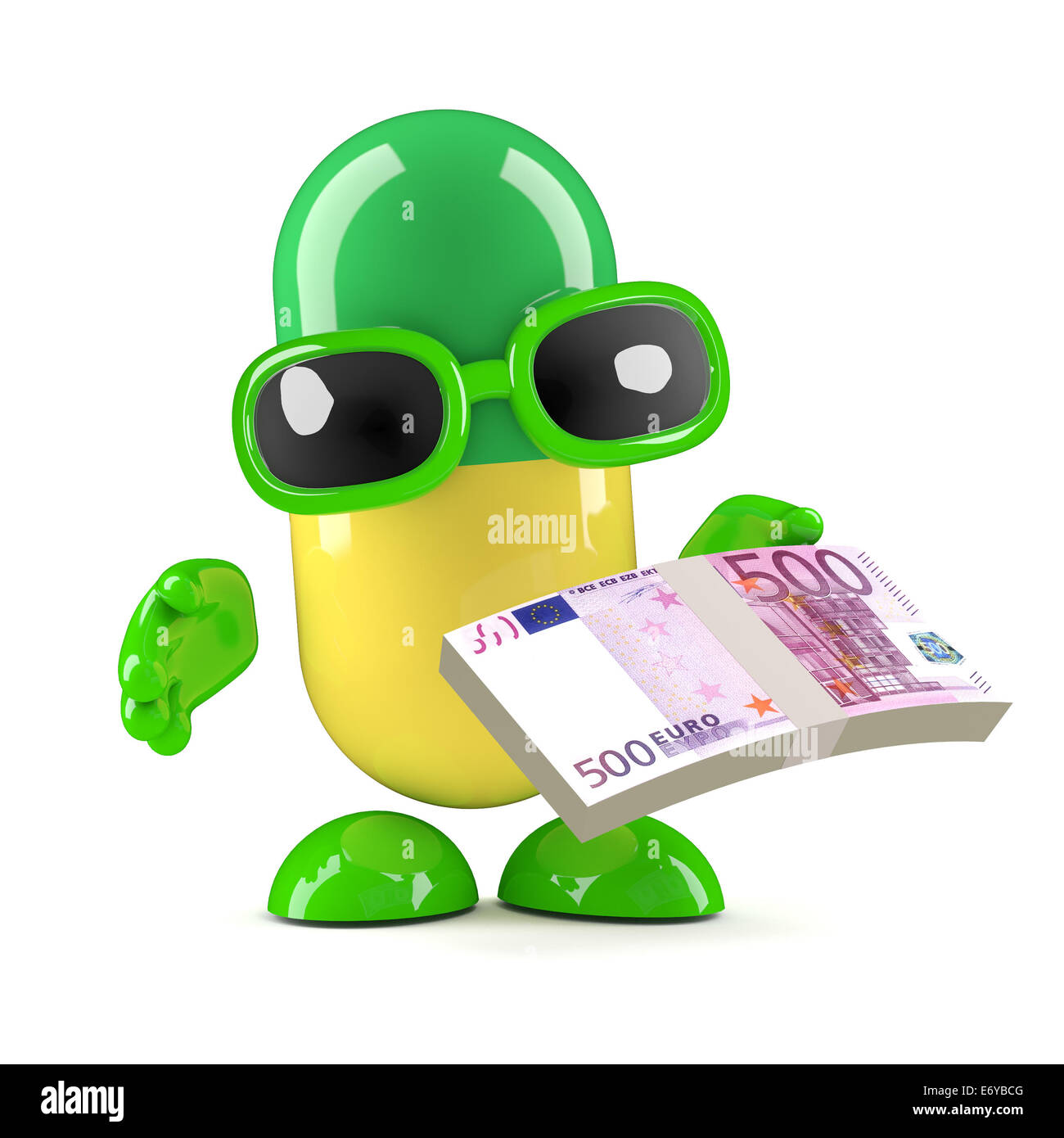 3d render of a pill holding a wad of Euro notes Stock Photo - Alamy