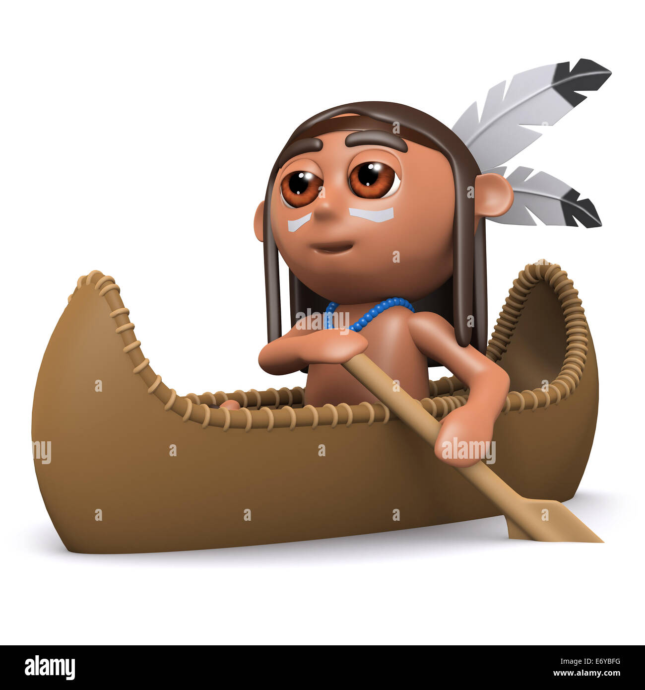 3d render of a Native American Indian boy paddling his kayak Stock ...