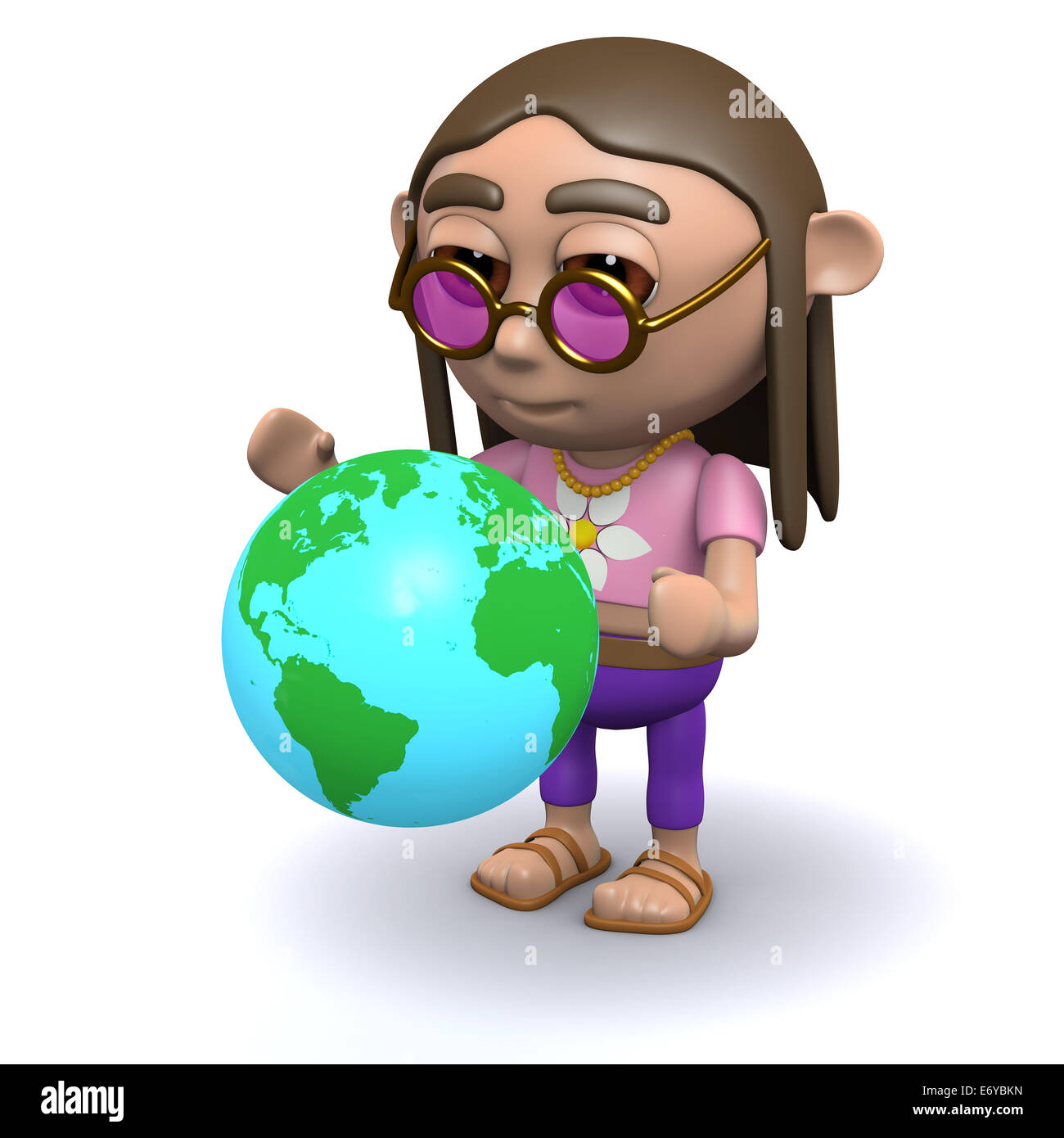 3d render of a hippie looking at a globe of the Earth Stock Photo - Alamy