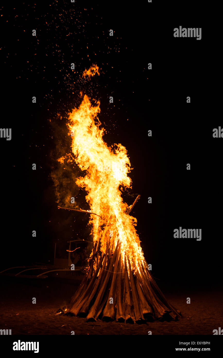 Blazing bonfire on the beach of a small island in the Philippines Stock ...