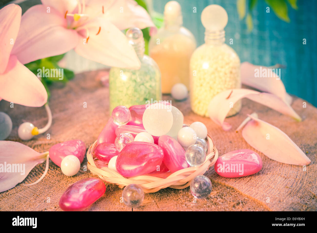 The composition of spa bathing salts and natural flavors Stock Photo ...