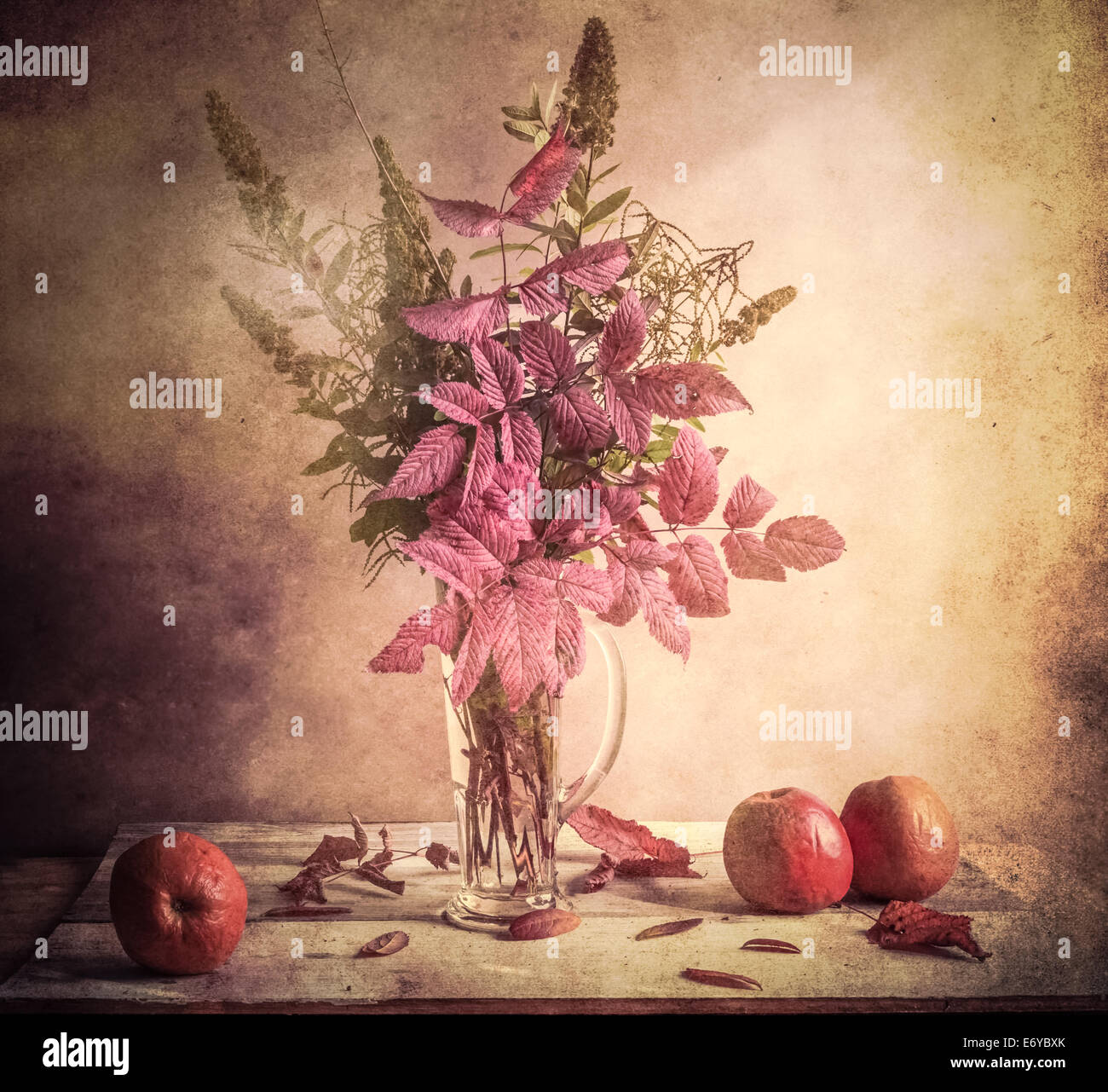 Fall bouquet: Still Life with autumnal sprigs and apples Stock Photo ...