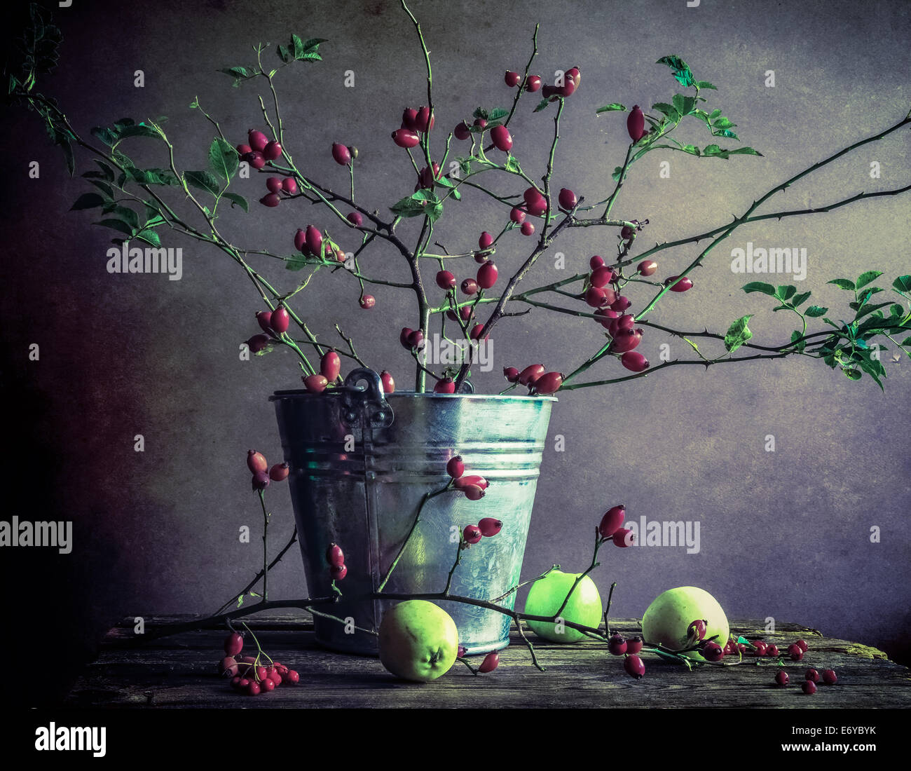 Still Life with branches of hawthorn and apples Stock Photo - Alamy