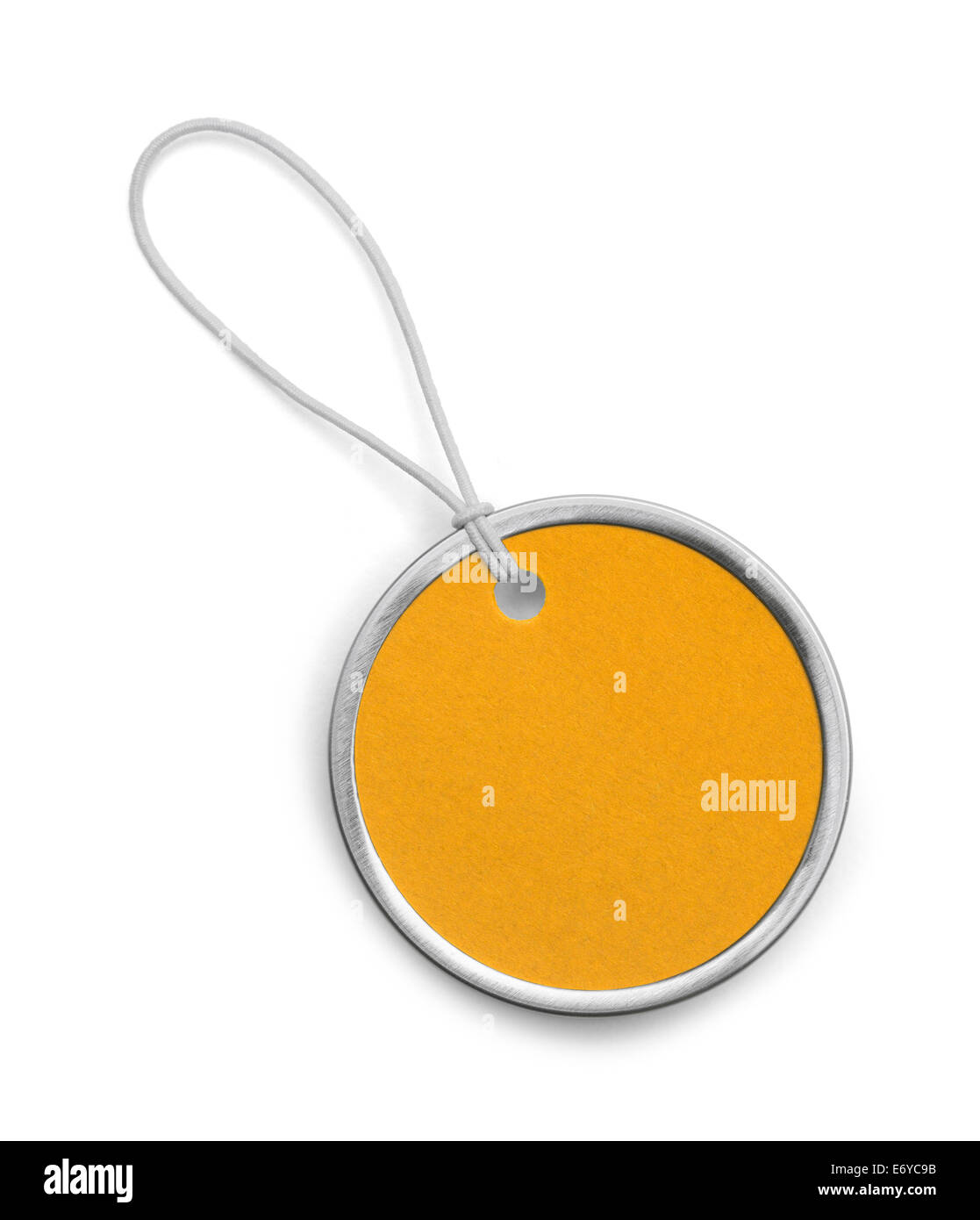Blank Circle Yellow Tag Isolated on White Background Stock Photo - Alamy