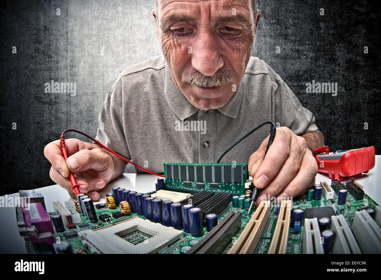hardware expert at work grunge background Stock Photo - Alamy