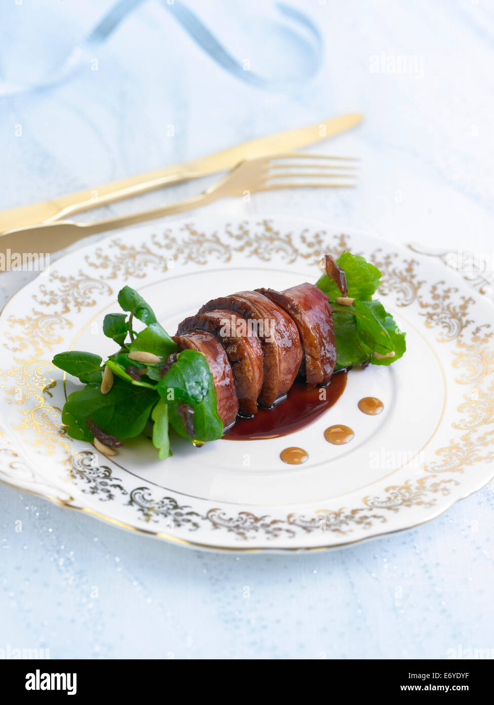 Duck fillet with watercress Stock Photo - Alamy