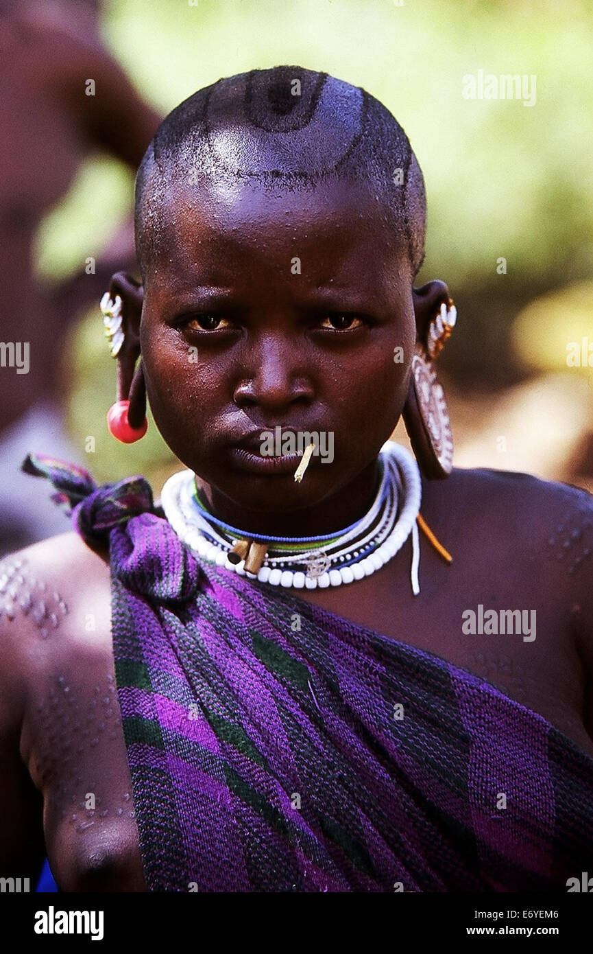 Portrait of a Surma girl Stock Photo - Alamy