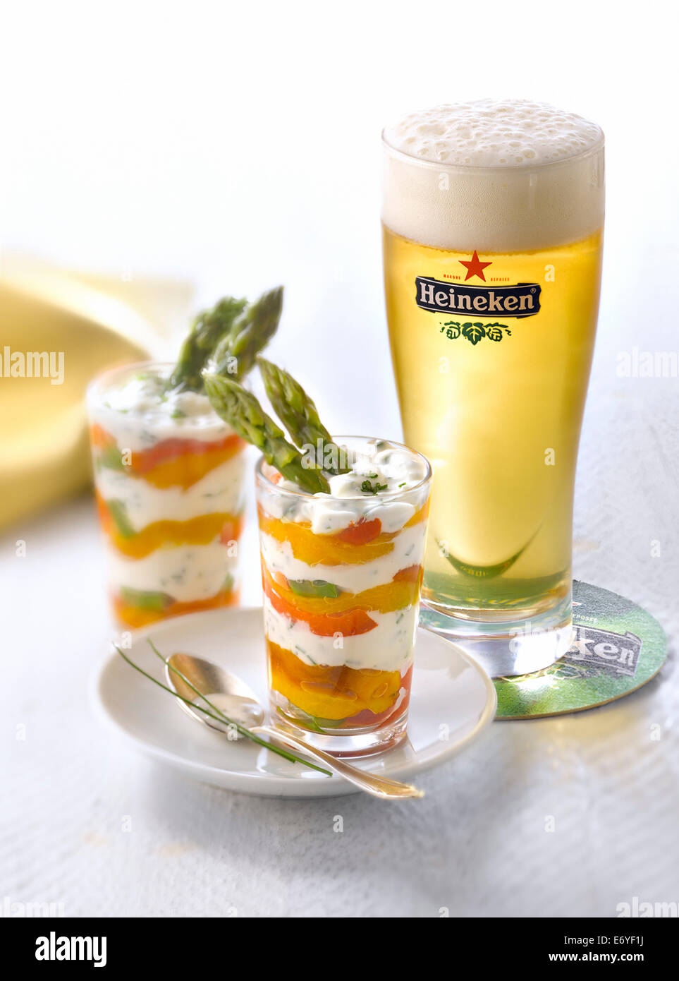 Pepper,whipped cream and green asparagus Verrines Stock Photo - Alamy
