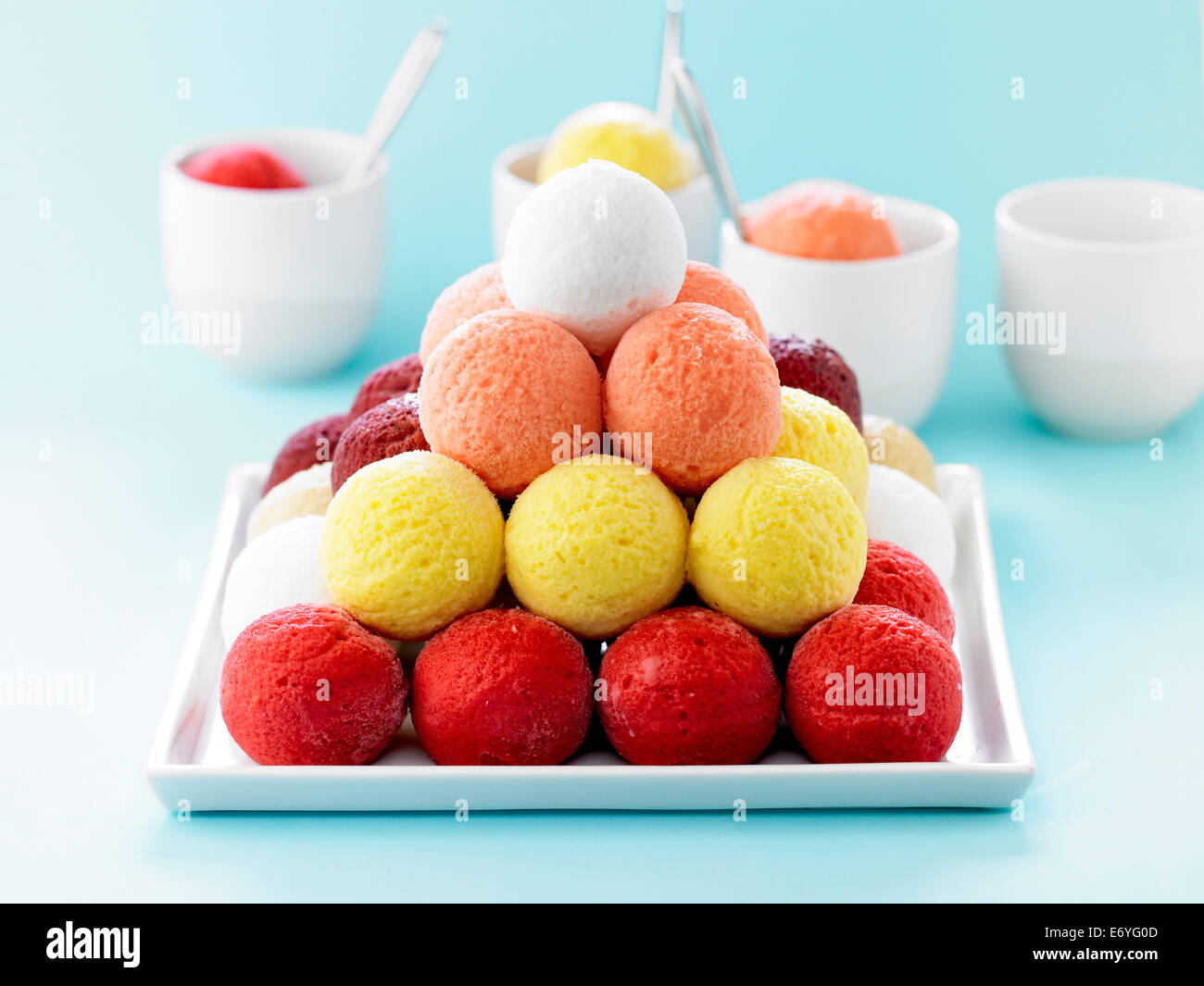 Pyramid made with scoops of sorbet Stock Photo - Alamy