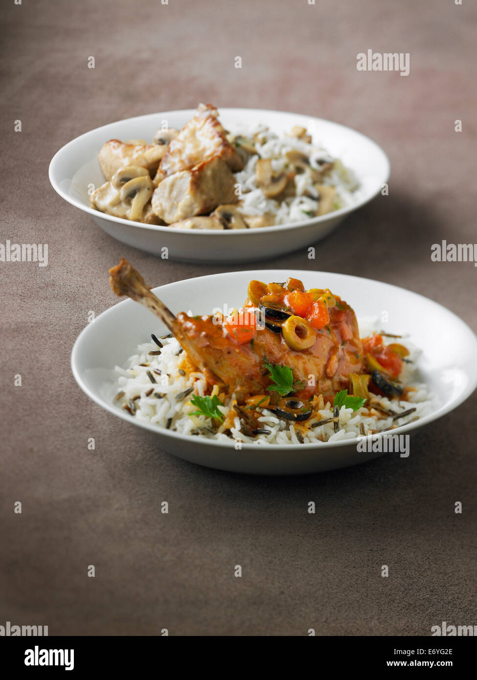 Rabbit with green and black olives, sauteed veal in creamy sauce with ...