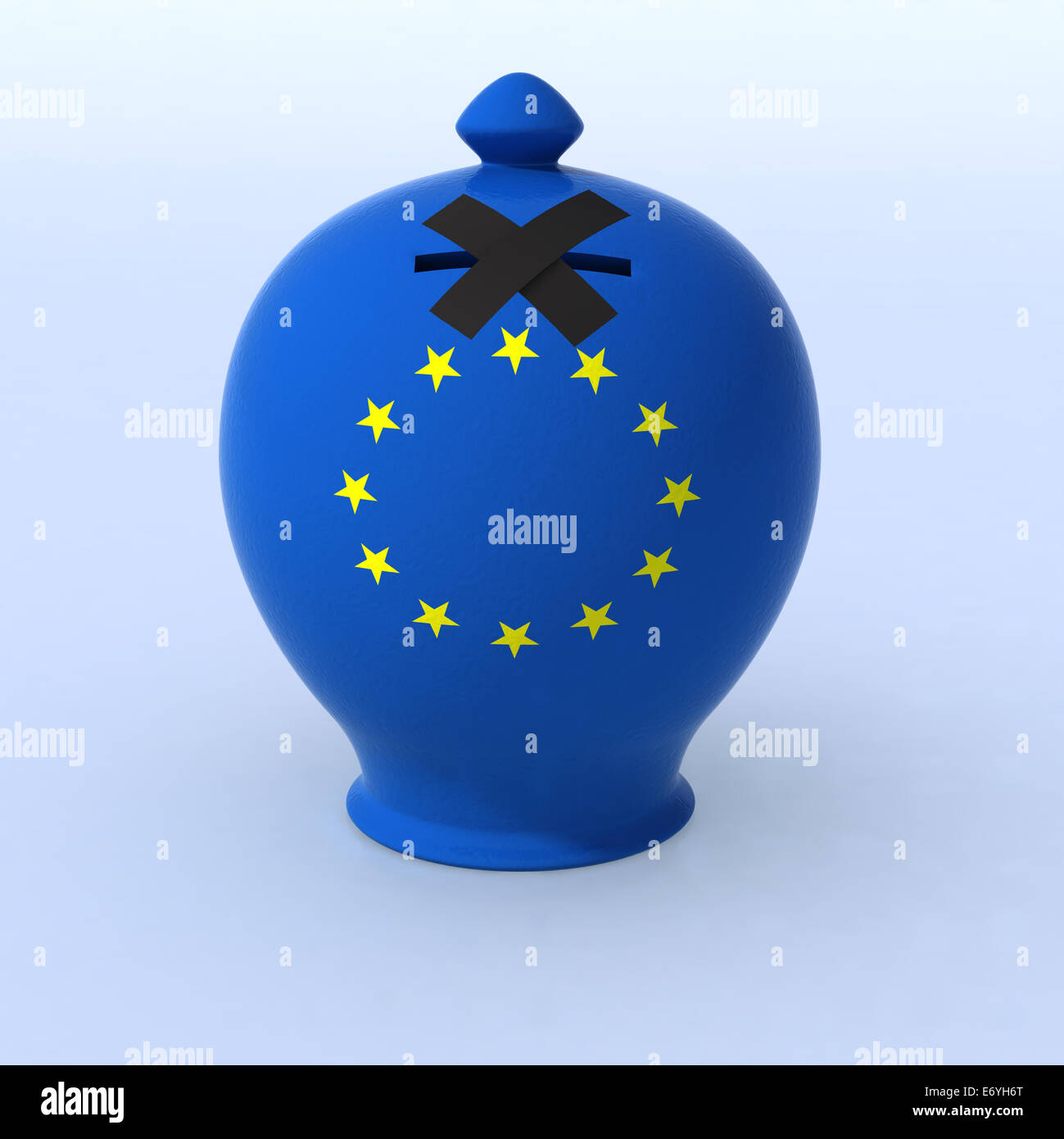 ceramic money box with European flag and hole close by scotch tape, 3d ...