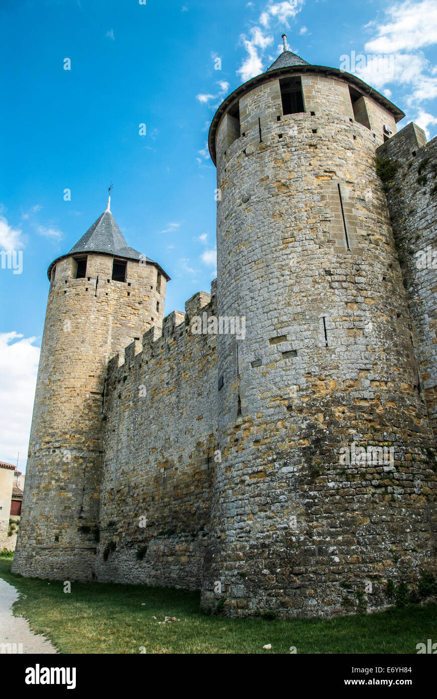 Carcassonne two castle towers Stock Photo - Alamy