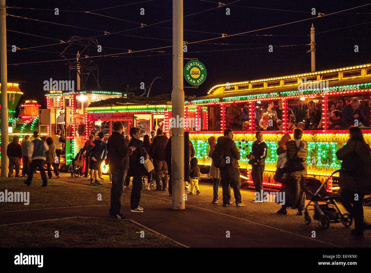 People queuing for Trolleybuses in Blackpool, Lancashire, UK. 1st ...