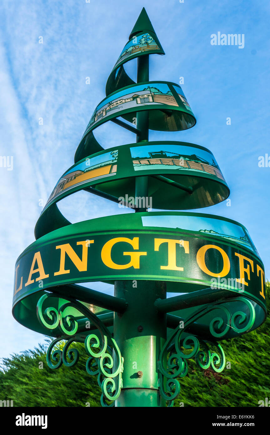 Signpost upon entering Langtoft on the A15, Lincolnshire, England, UK ...