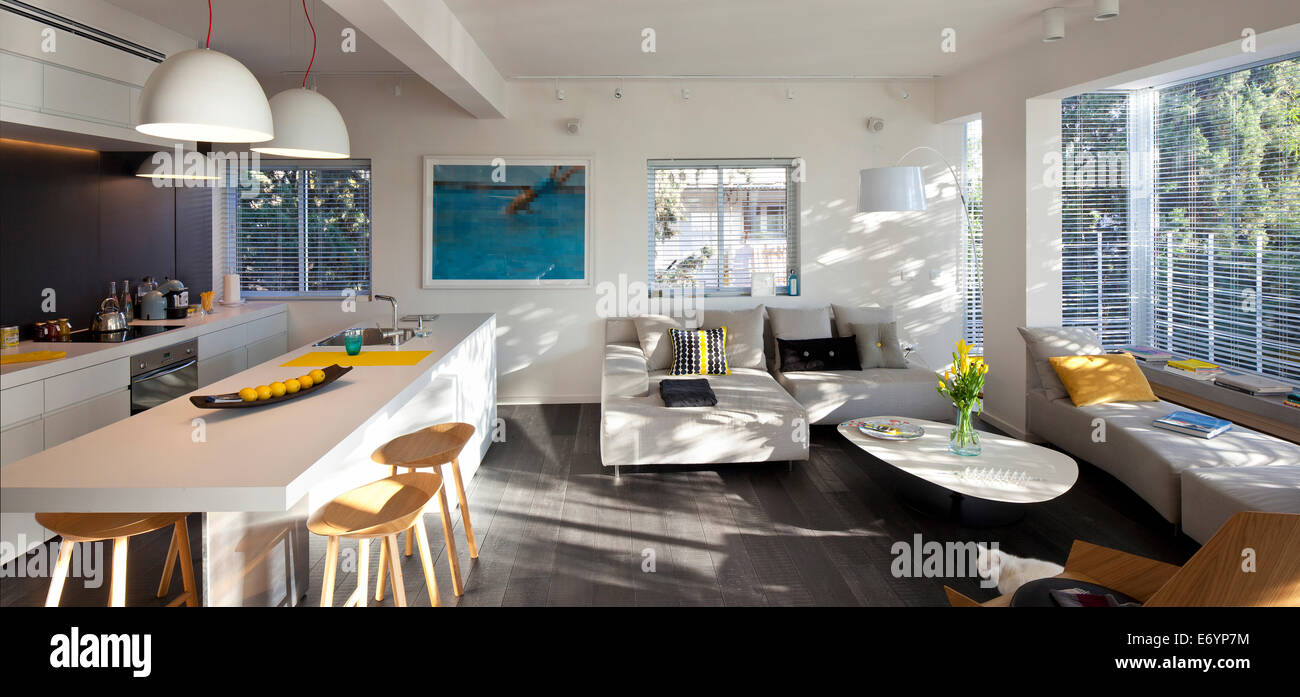 Open plan living room and kitchen in Amir Navon House, Israel Stock ...