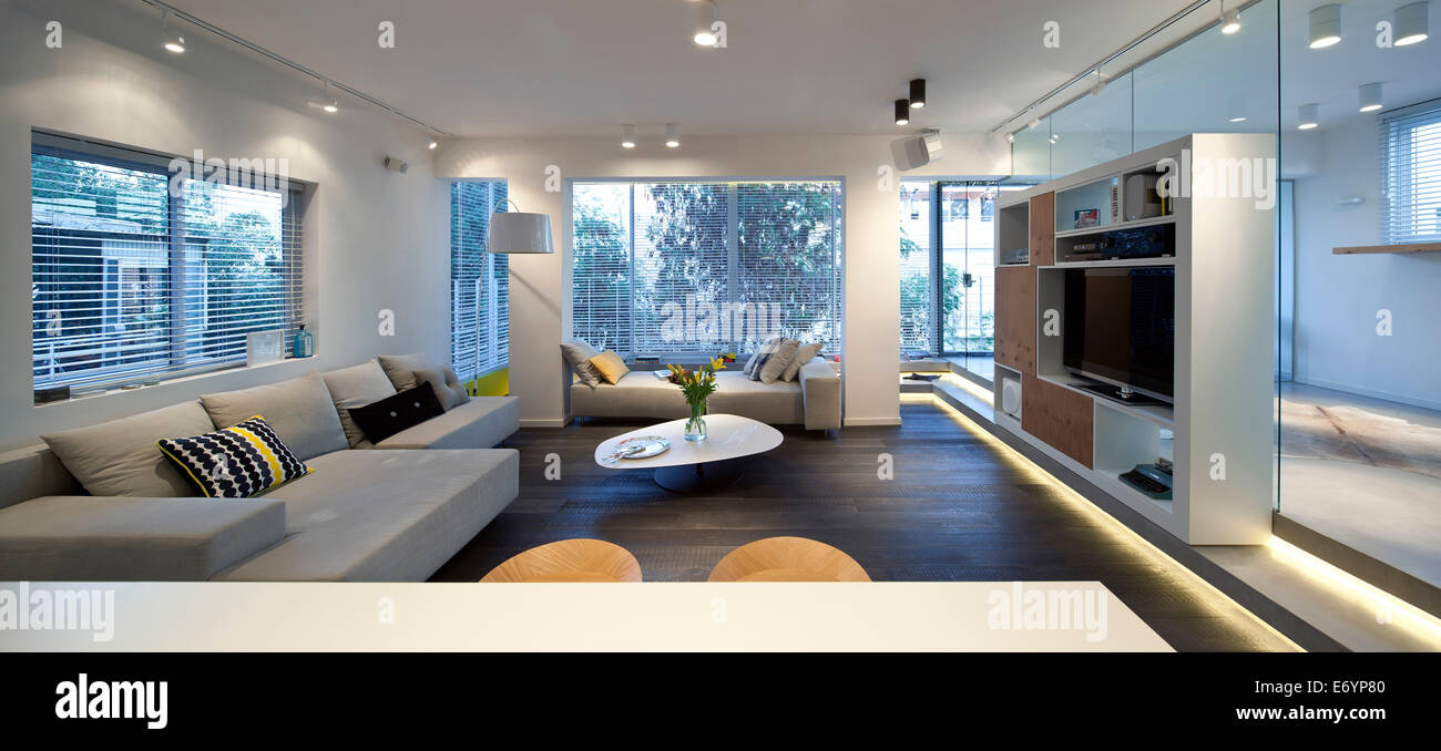 Luxury living room with plasma screen in Amir Navon House, Israel Stock ...