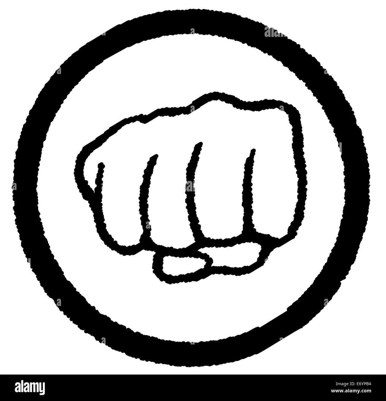 A clenched fist enclosed in a black circle over a white background ...