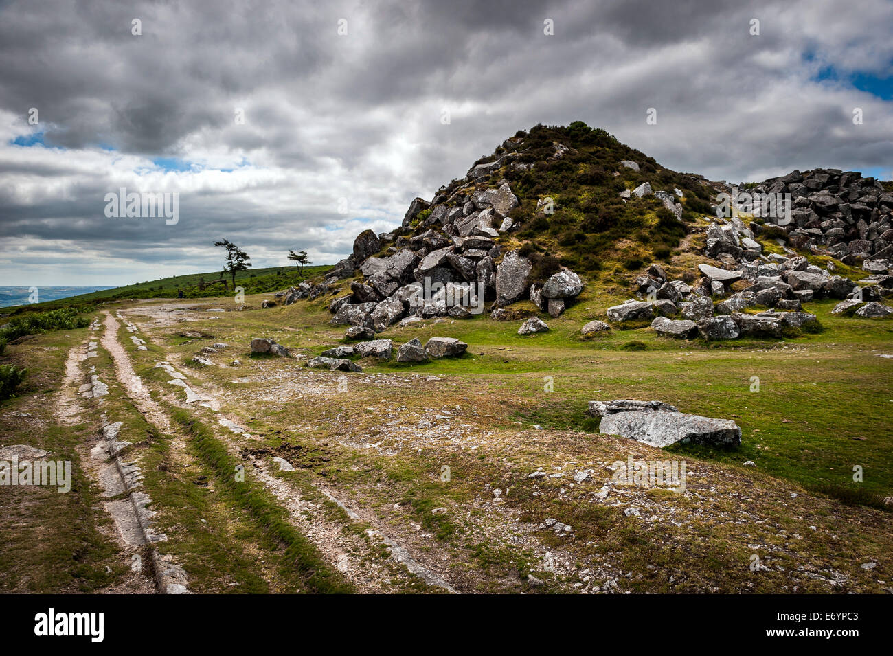 Granite tramway rails at Haytor Quarry in the Dartmoor National Park ...