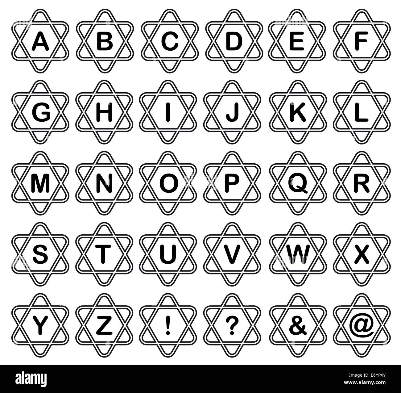 A alphabet set into rounded corner triangles over a white background ...