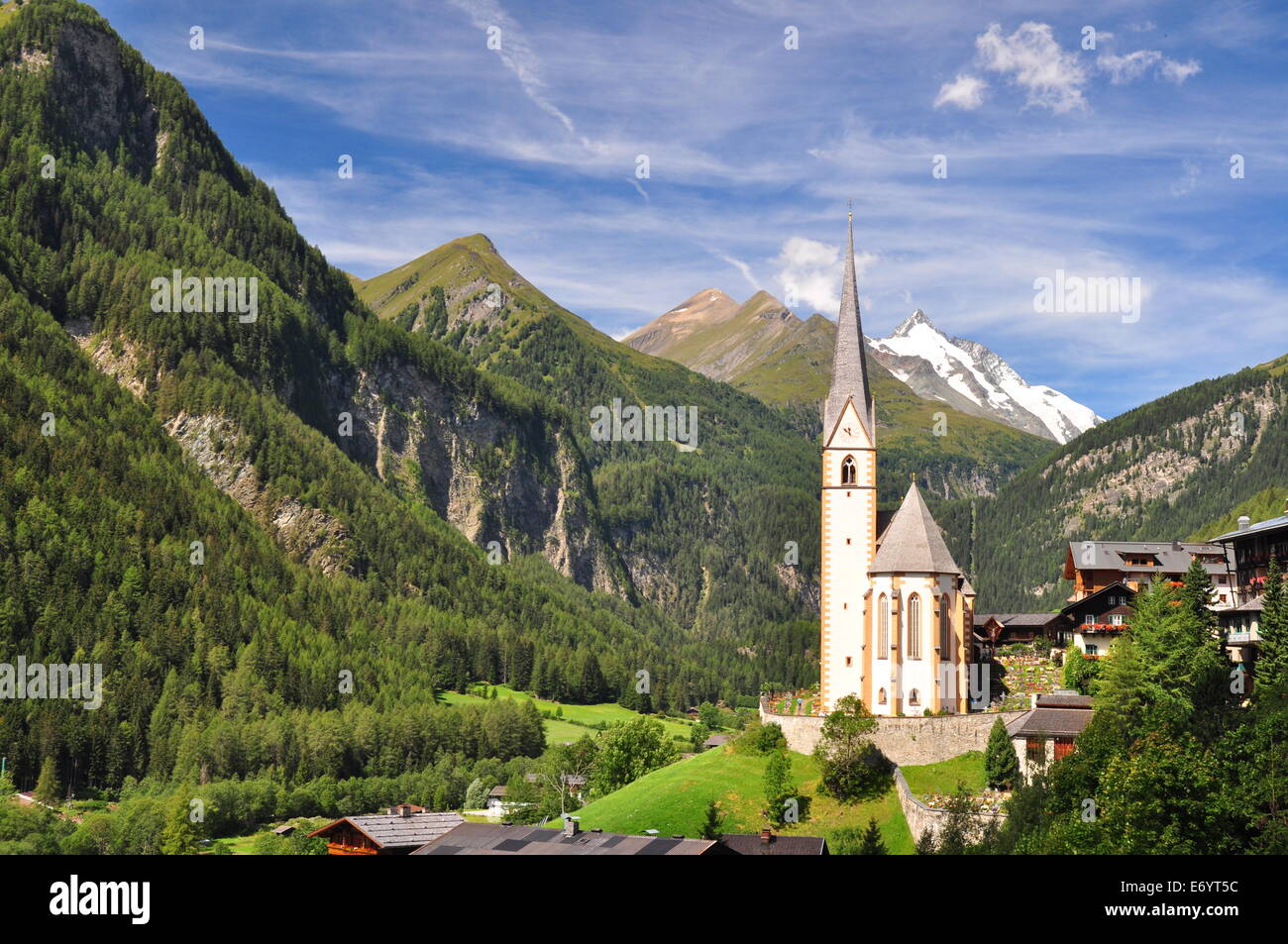 Heiligenblut church in front of Grossglockner peak, Austria Stock Photo ...