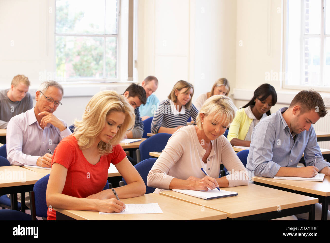 Mixed group of students in class Stock Photo - Alamy