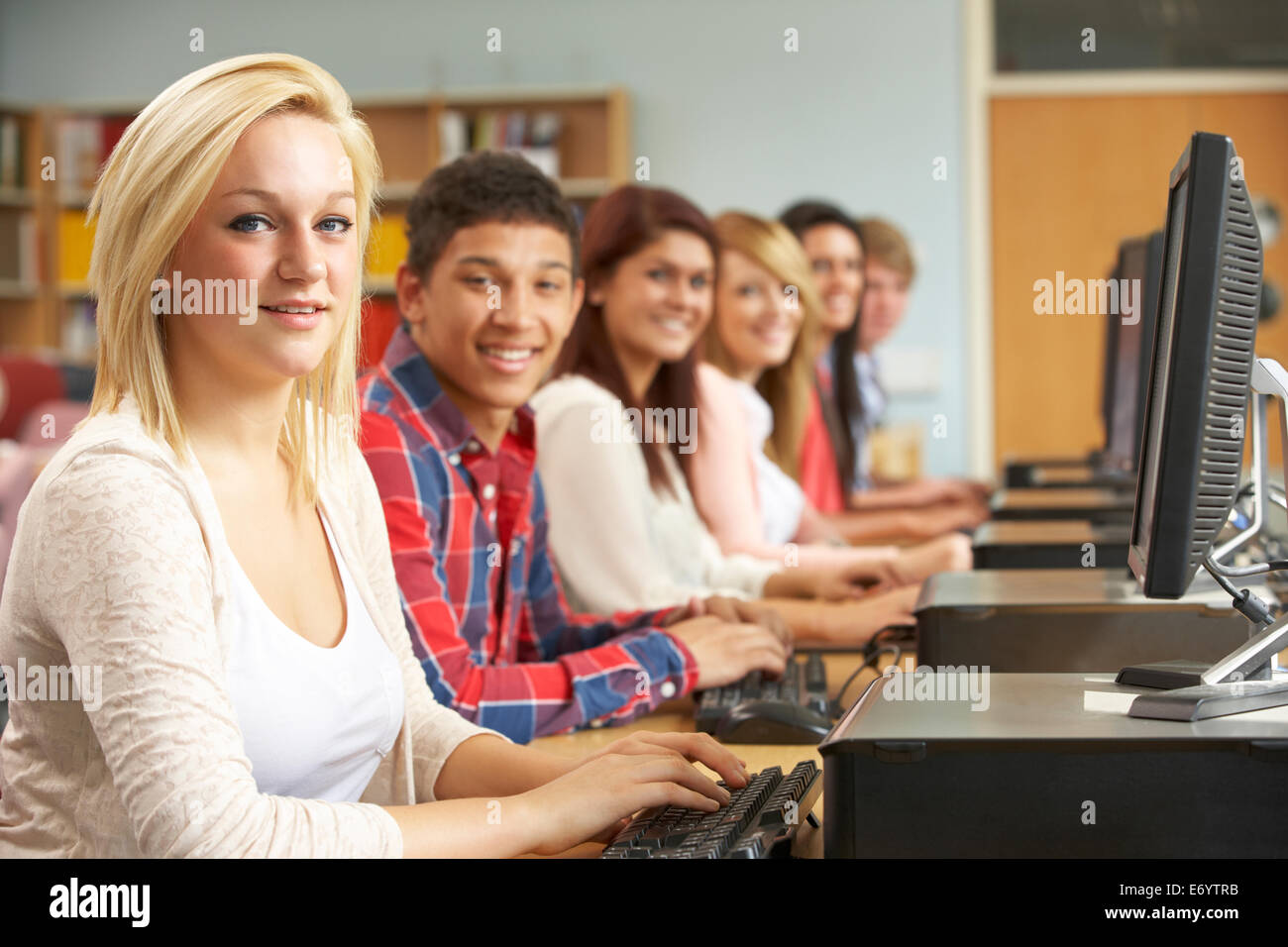 Students working on computers in library Stock Photo - Alamy