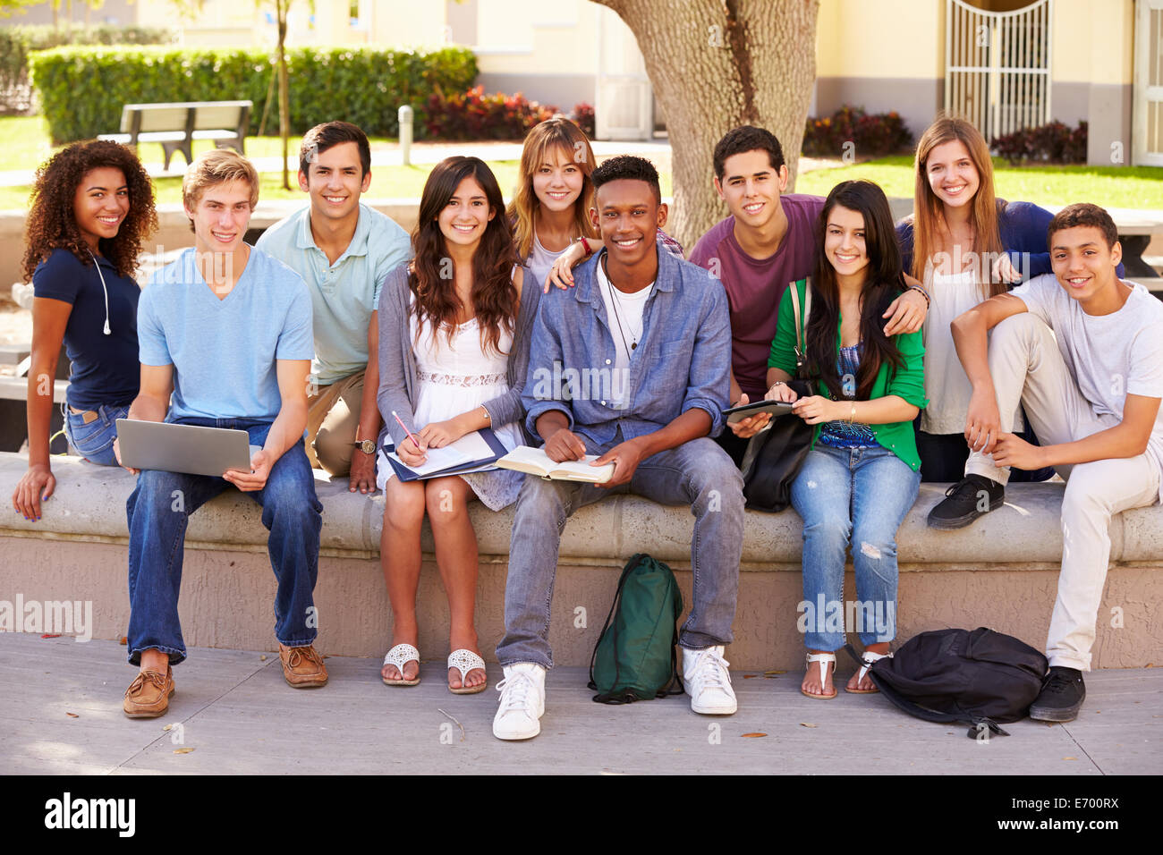 Outdoor Portrait Of High School Students On Campus Stock Photo - Alamy