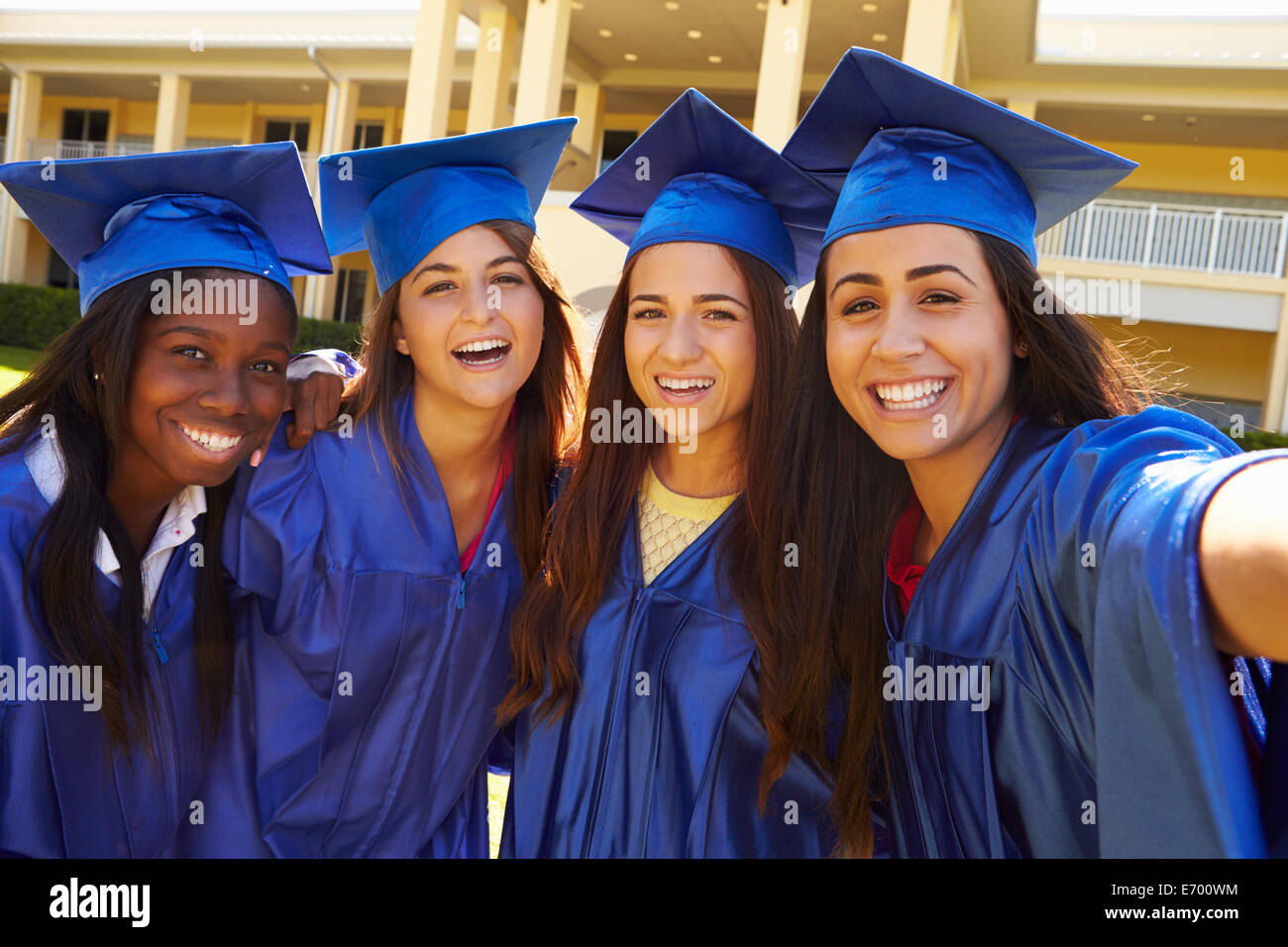 Group Of Female High School Students Celebrating Graduation Stock Photo ...
