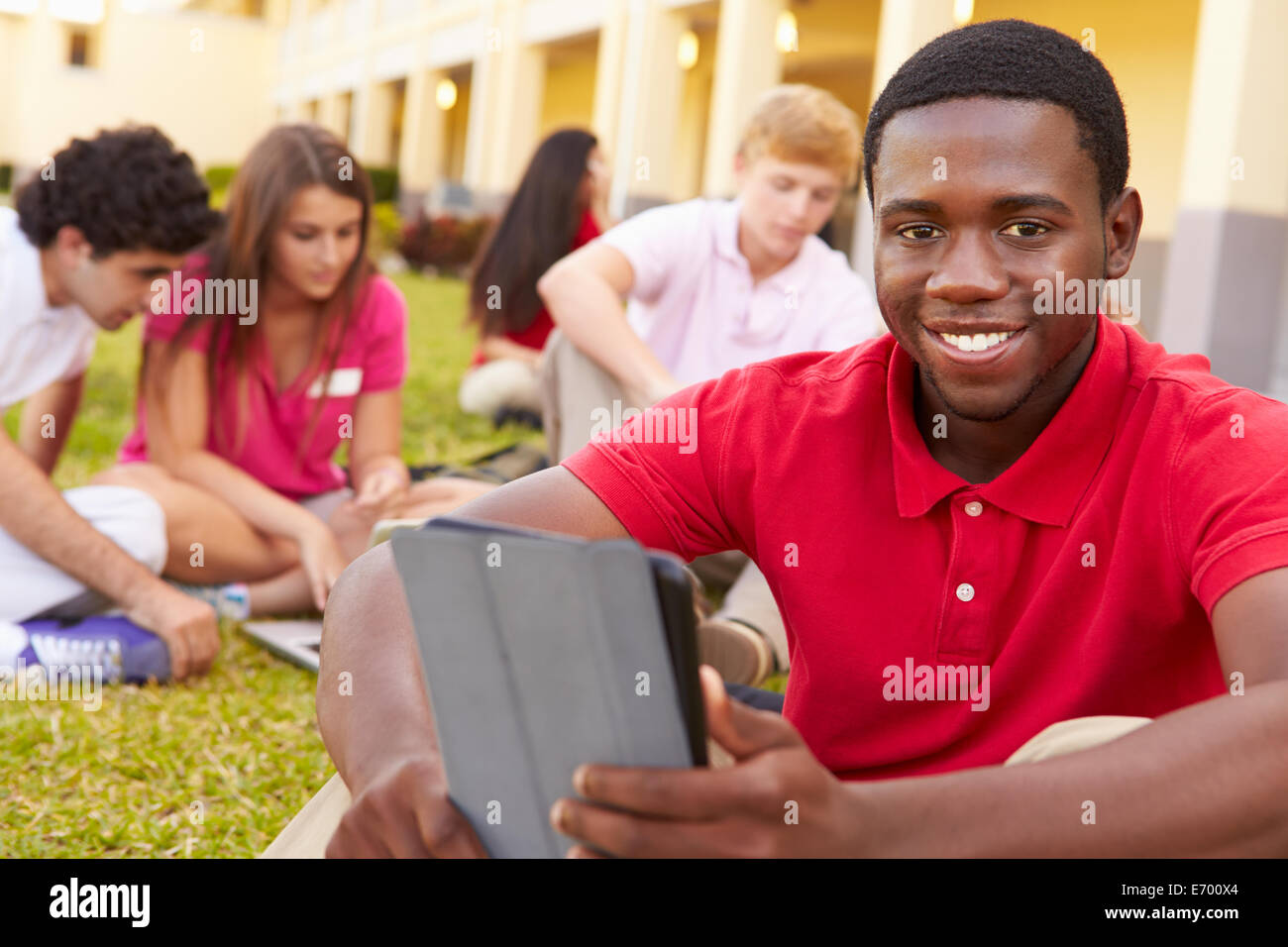 High School Students Studying Outdoors On Campus Stock Photo - Alamy