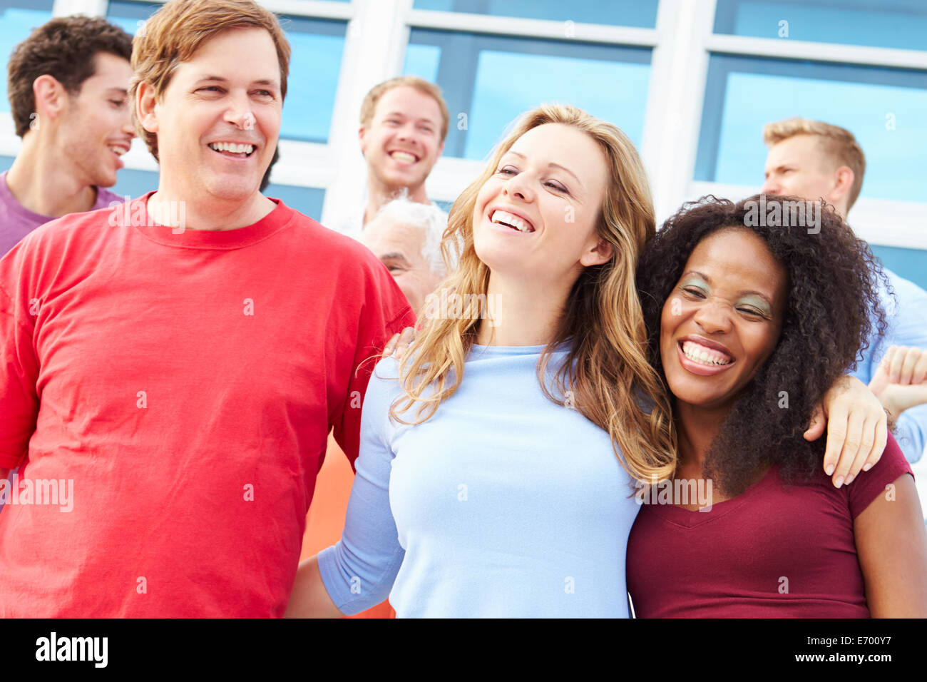 Spectators Celebrating At Outdoor Sports Event Stock Photo - Alamy