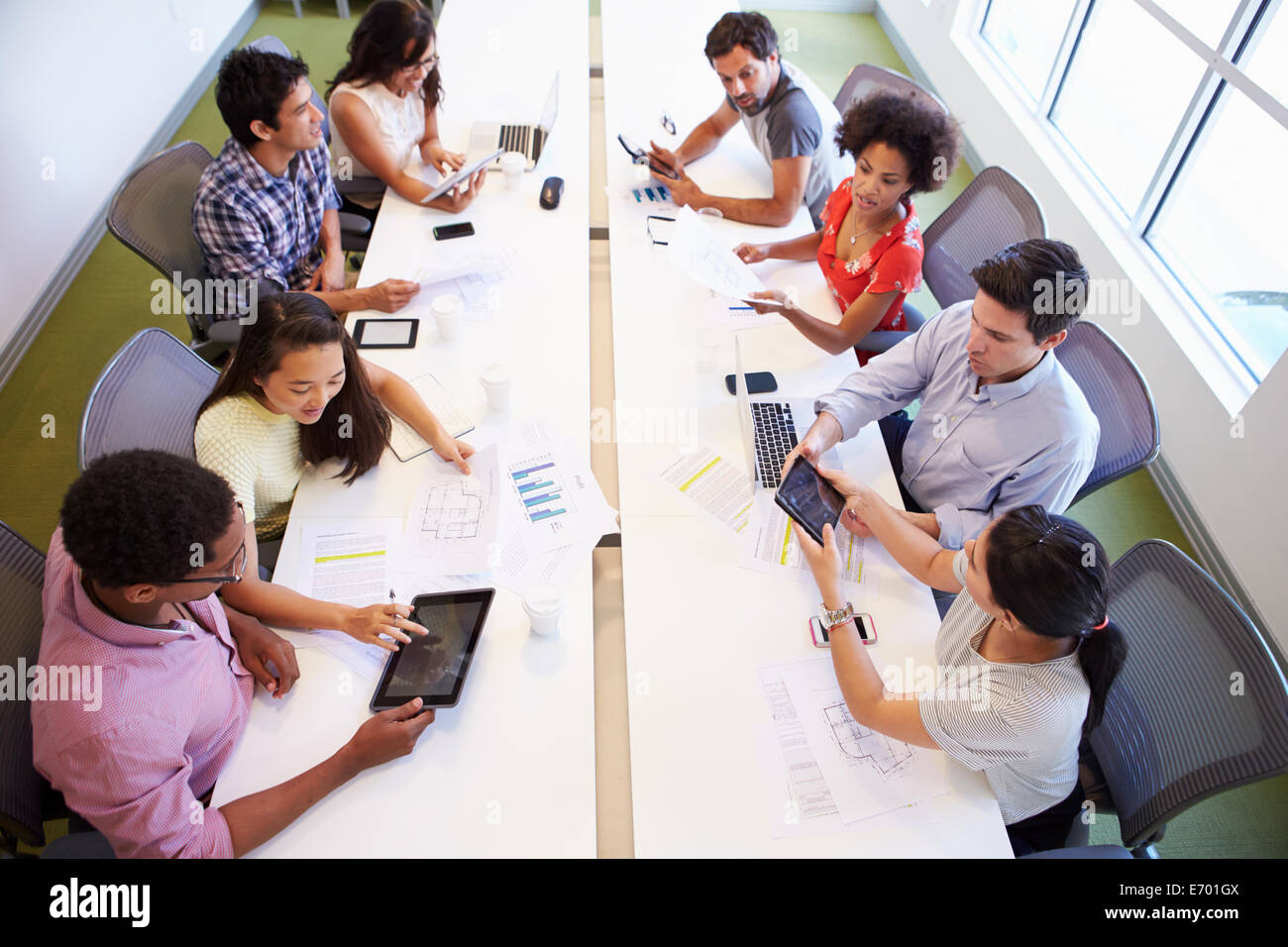 Overhead view of desk, man working hi-res stock photography and images ...