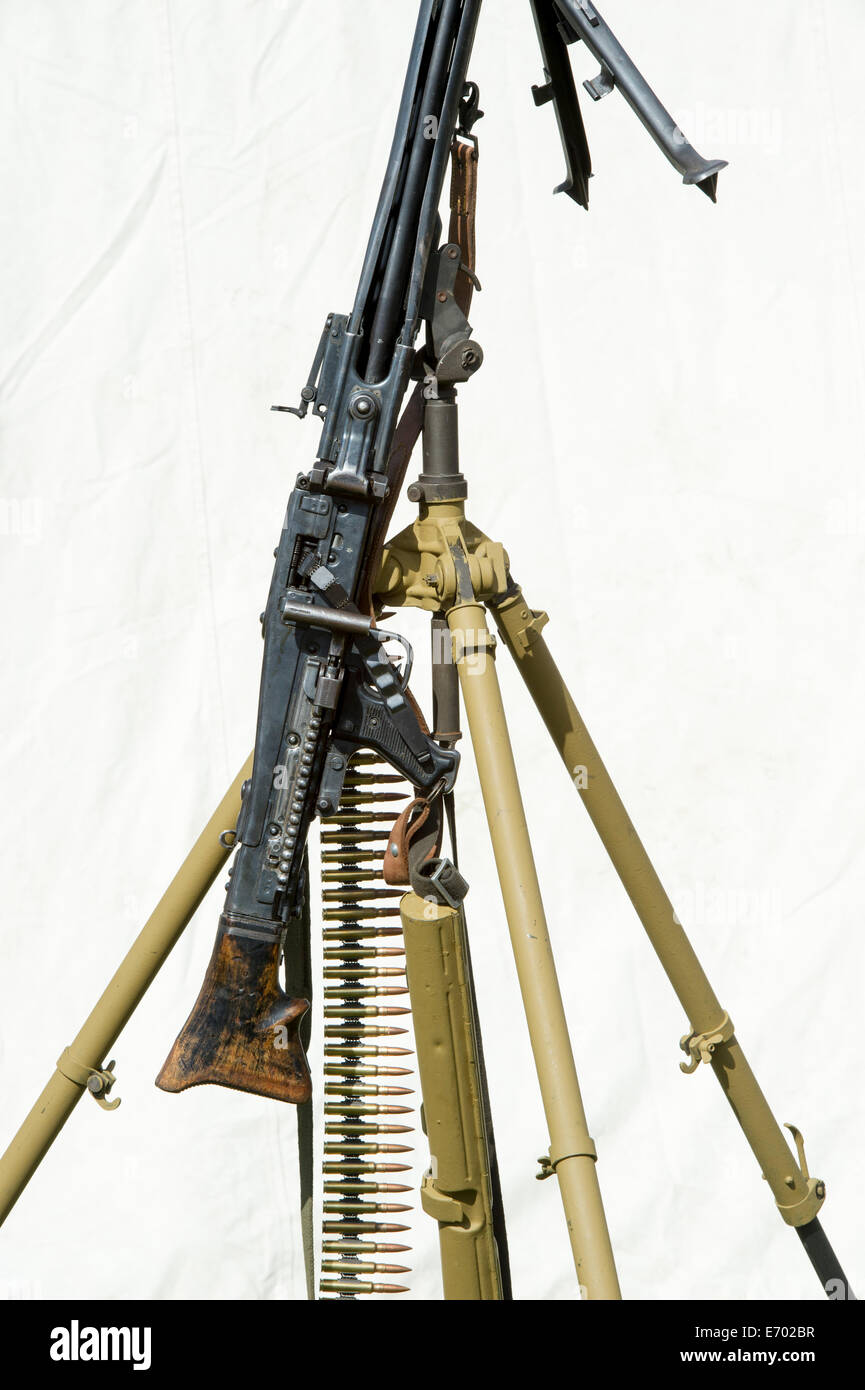 WW2 German army MG 42 machine gun with bullet belt. Historical re ...