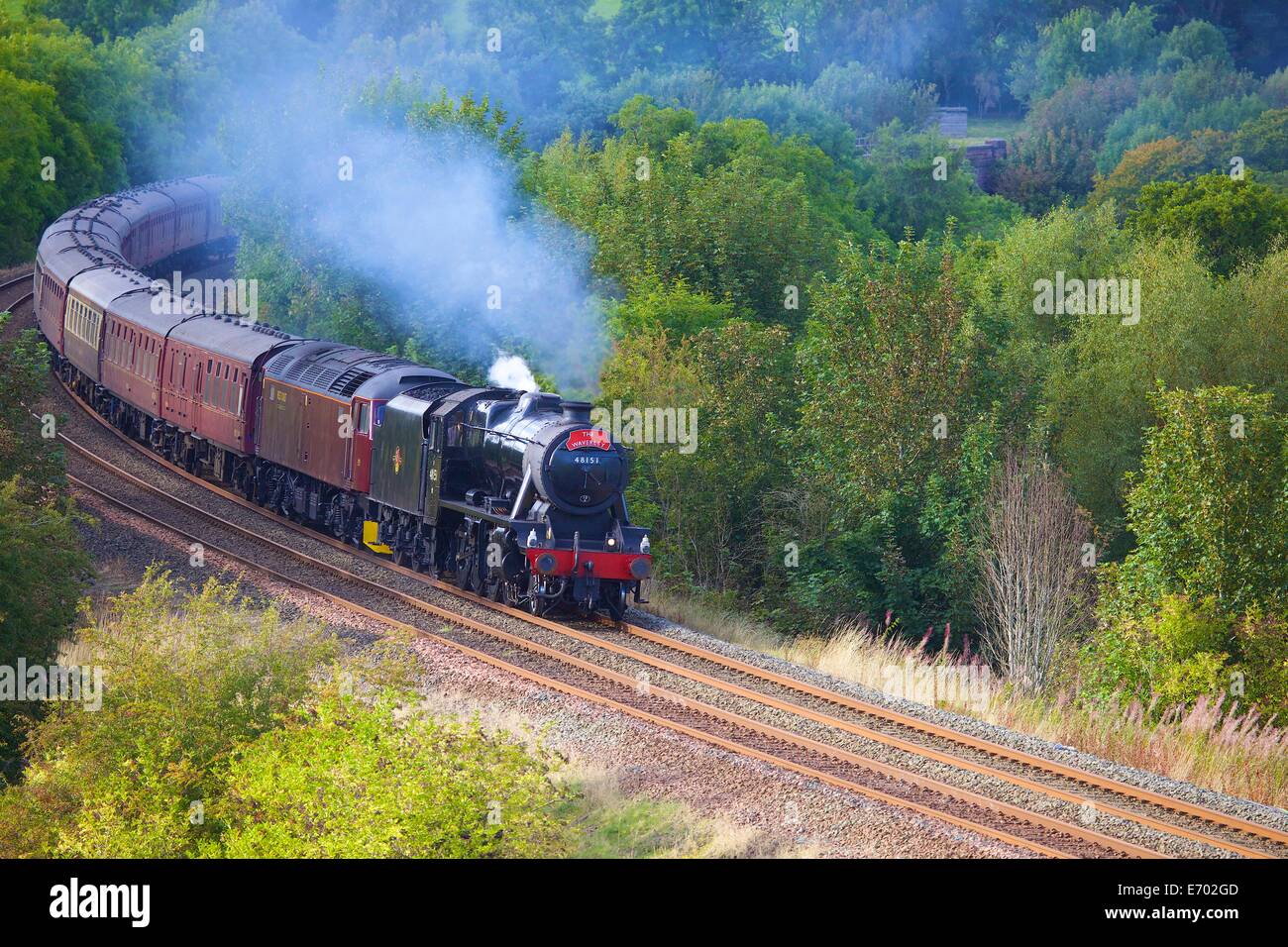 LMS Stanier Class 8F 48151, steam train near Low Baron Wood Farm ...