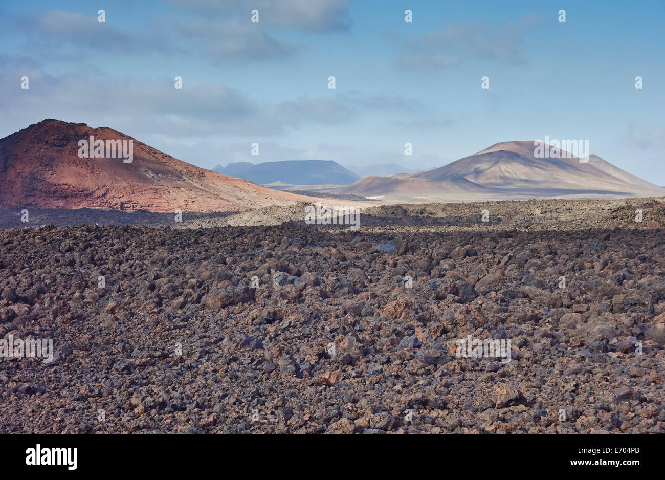 Rocky volcanic landscape, Lanzarote, Canary Islands, Spain Stock Photo ...