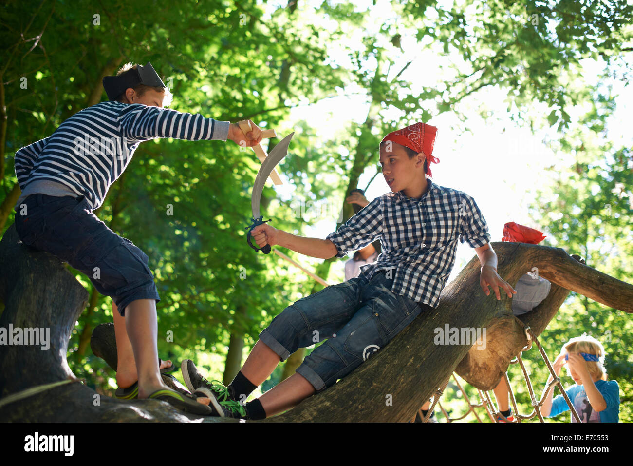 Young boys dressed as pirates, playing in tree Stock Photo - Alamy