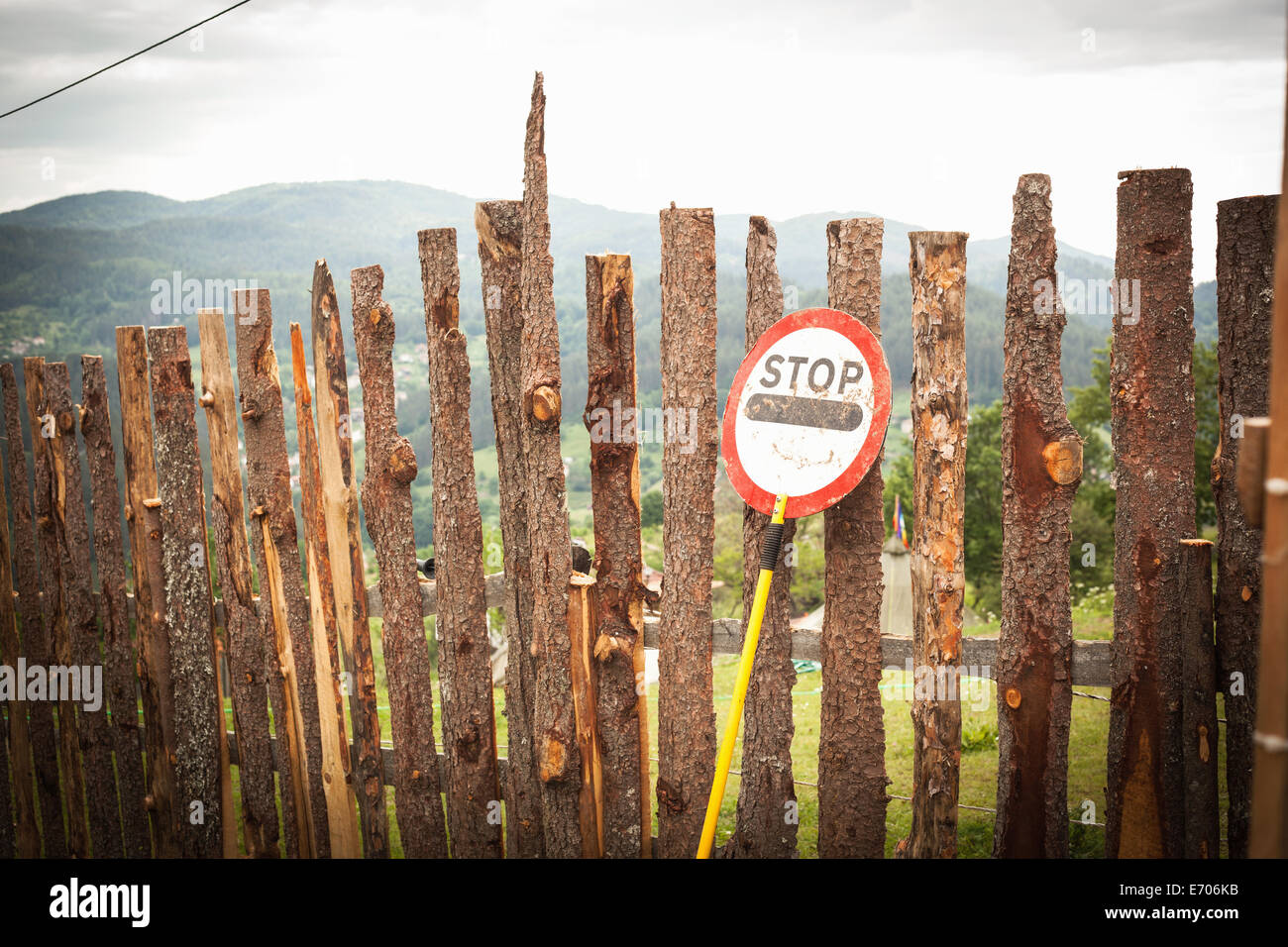 Barriers with stop sign, Rhodope mountains, Polkovnik Serafimovo ...