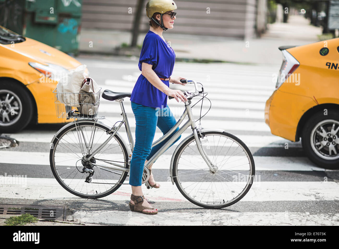 Woman Cyclist Helmet City High Resolution Stock Photography and Images ...