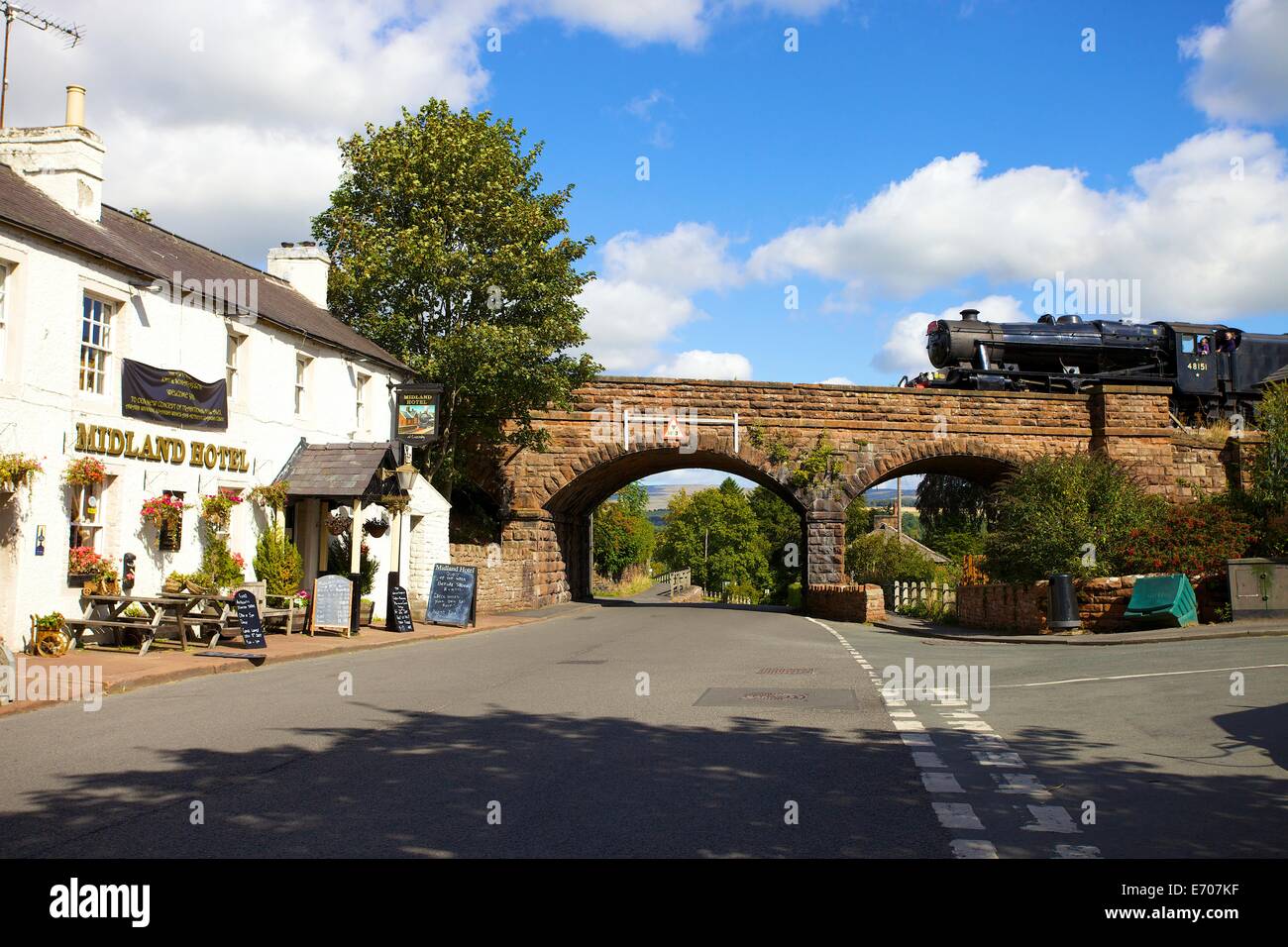 Steam train the LMS Stanier Class 8F 48151, on the bridge in Lazonby ...