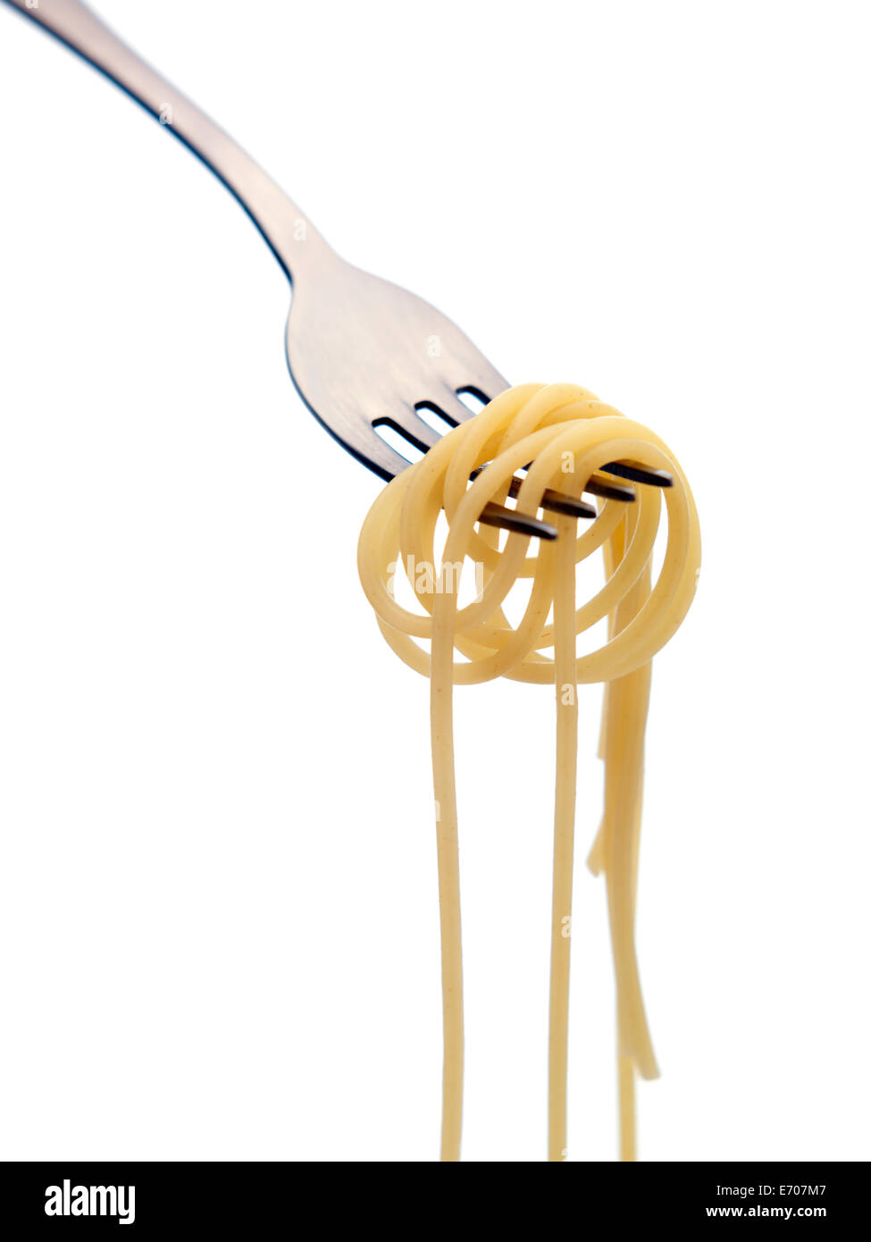 spaghetti on fork, white background Stock Photo - Alamy